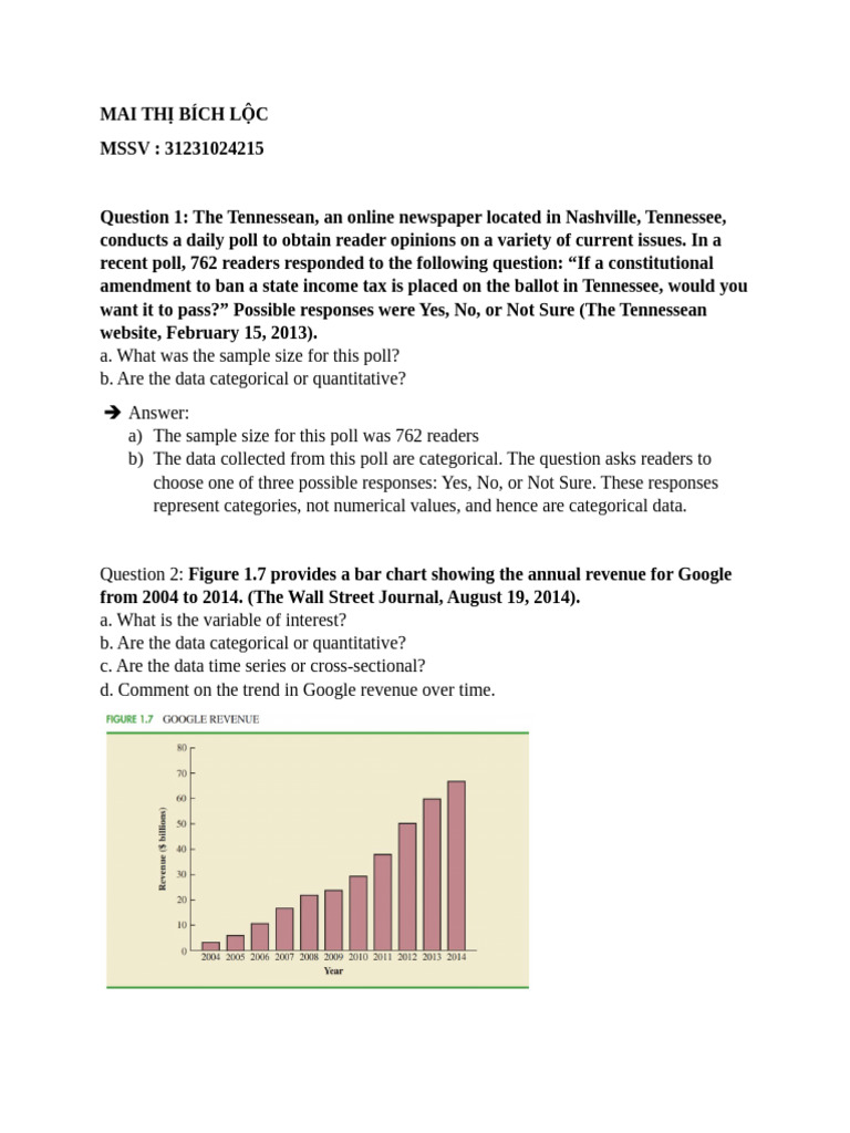 MAI THỊ BÍCH LỘC - BA | PDF | Standard Deviation | Variance