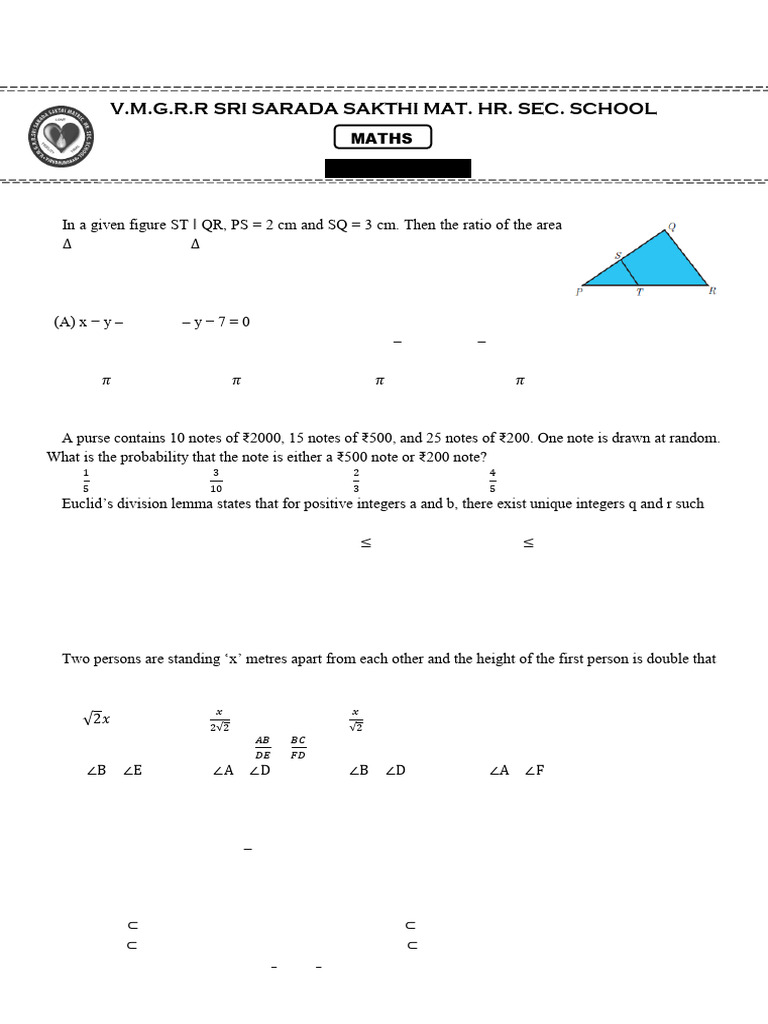 10th Maths 1 Mark Questions English Medium PDF Download | PDF | Sphere ...
