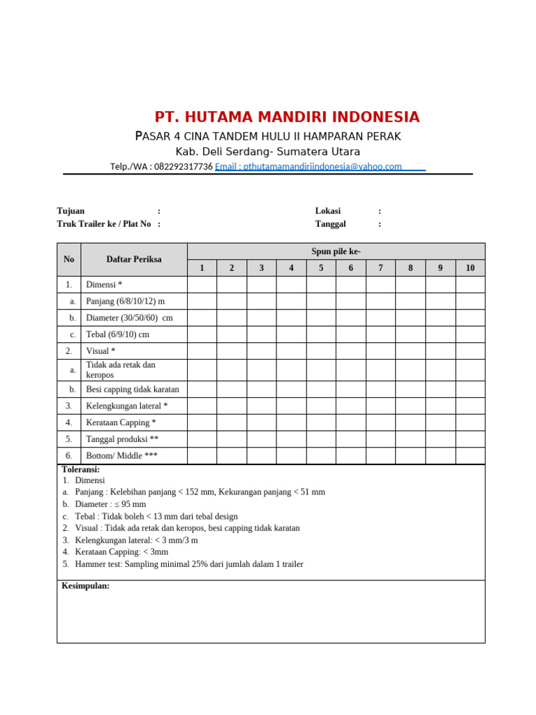4.4 Contoh Form Inspeksi | PDF