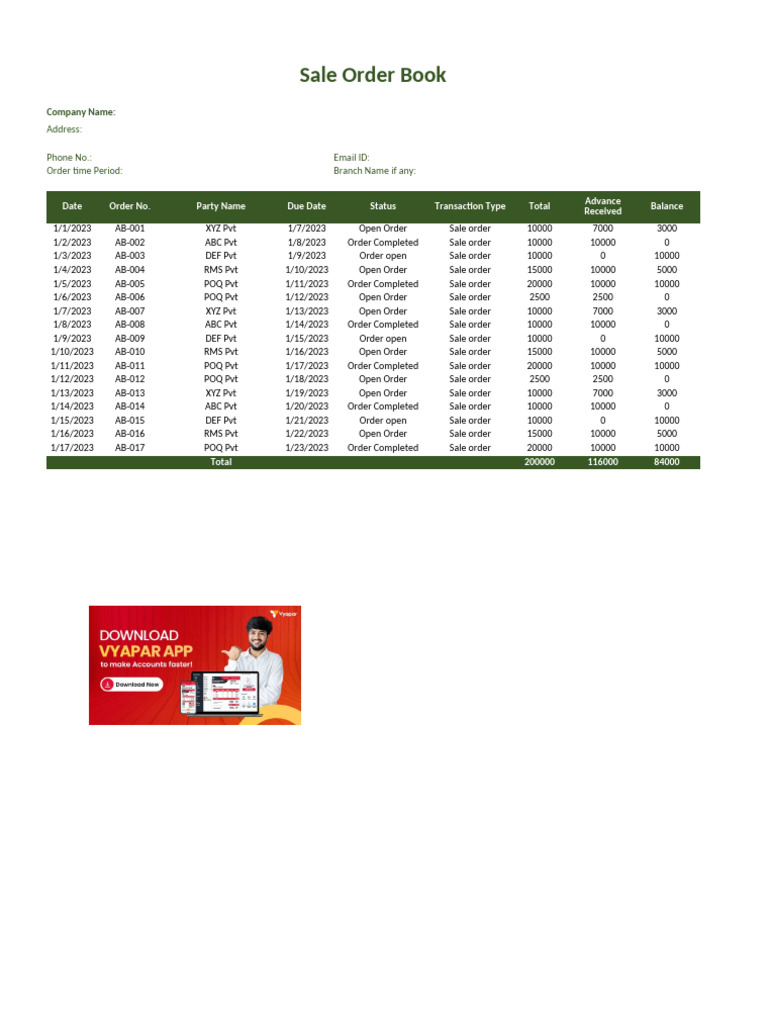 Order Book Format 01 (1) | PDF