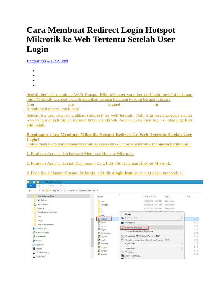 Cara Membuat Redirect Login Hotspot Mikrotik Ke Web Tertentu Setelah User Login | PDF