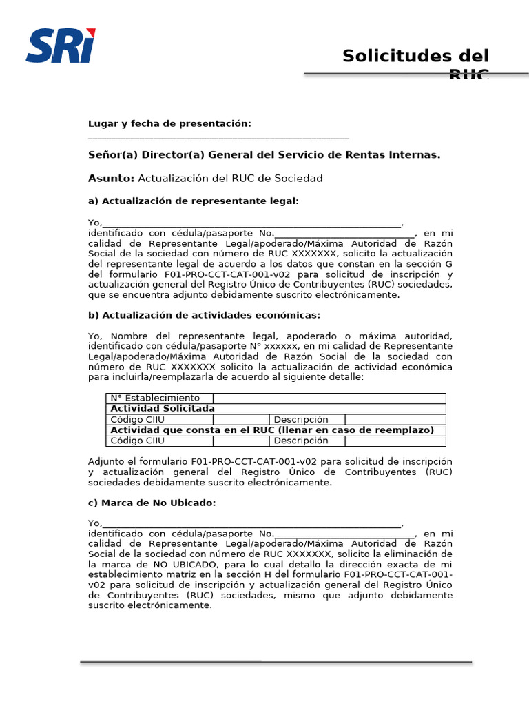 Formato Solicitudes RUC Actualización- Sociedades (1) | PDF