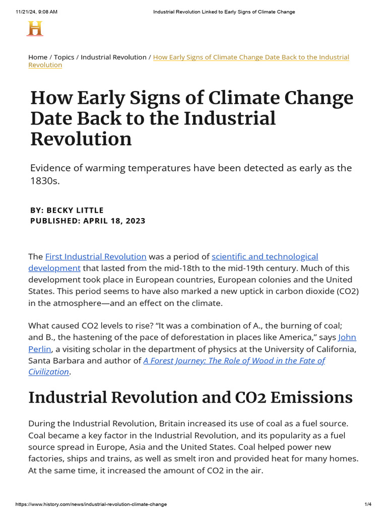 Industrial Revolution Linked To Early Signs of Climate Change | PDF ...