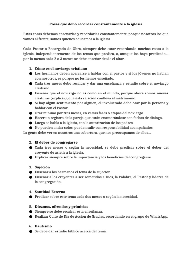 Cosas Que Debo Recordar a La Iglesia Siempre | PDF