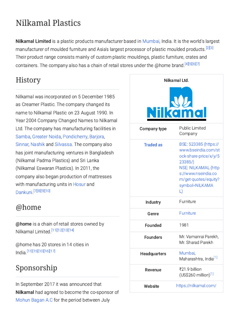 Nilkamal Plastics - Wikipedia | PDF | Companies | Economy Of India