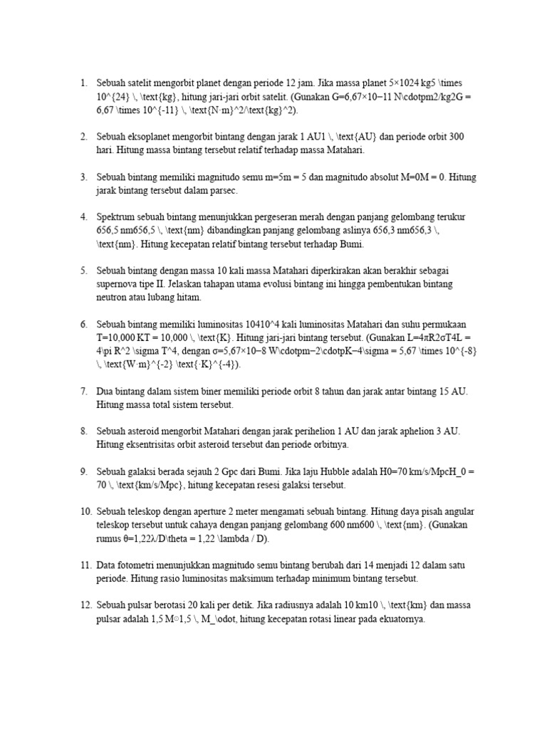 contoh soal astronomi osn | PDF
