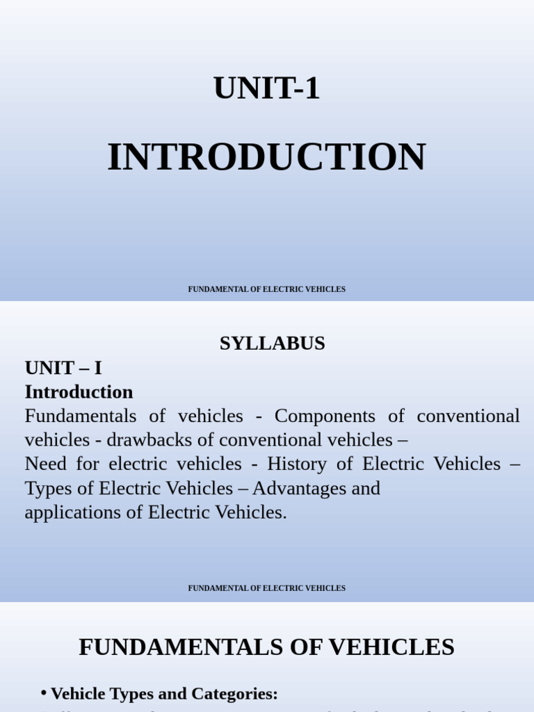 FEV Unit-1 | PDF | Electric Vehicle | Hybrid Electric Vehicle