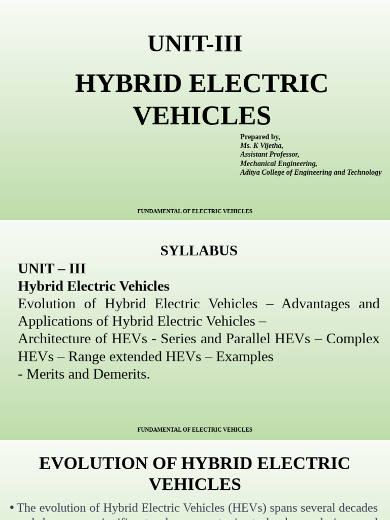FEV Unit-3 | PDF | Hybrid Vehicle | Electric Vehicle