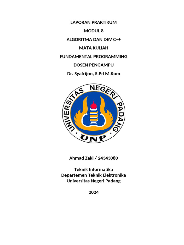 LAPORAN PRAKTIKUM MODUL 8 AHMAD ZAKI FUNDAMENTAL PROGRAMMING | PDF LAPORAN PRAKTIKUM MODUL 8 AHMAD ZAKI FUNDAMENTAL PROGRAMMING | PDF