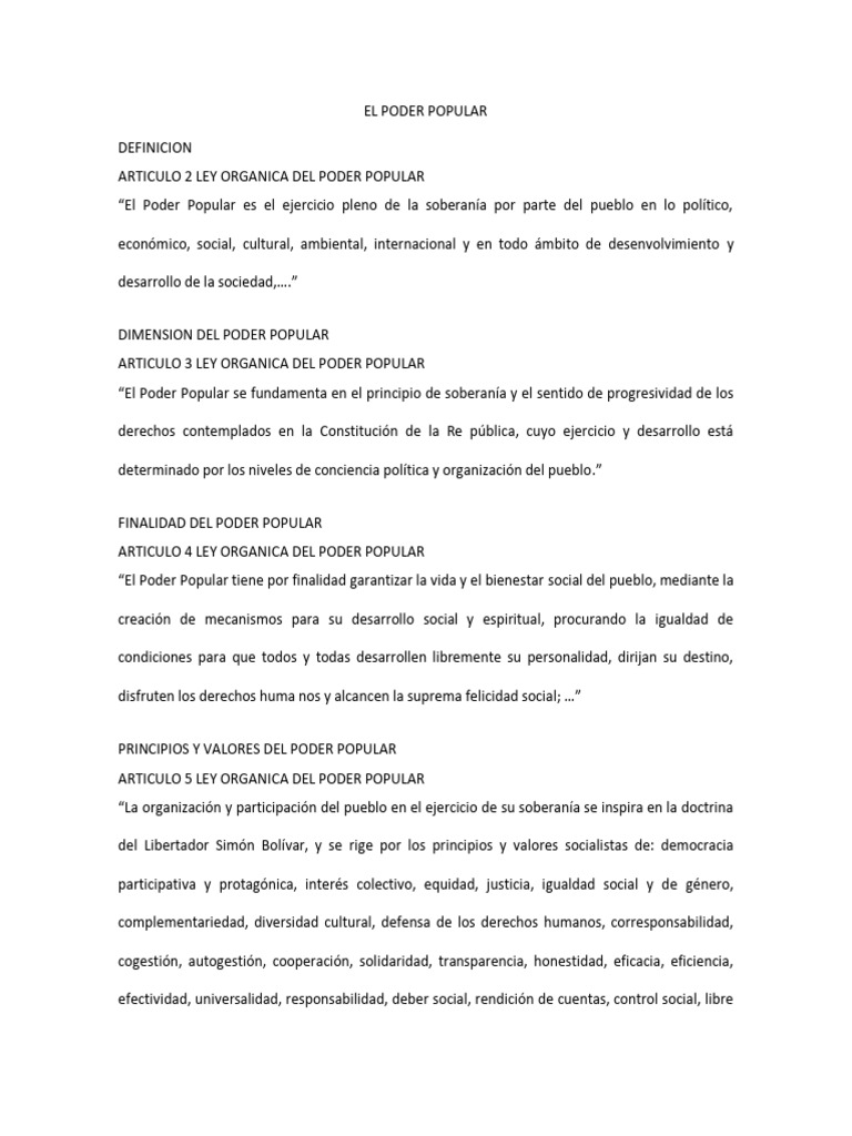 Características del Poder Popular en Venezuela | PDF | Derechos humanos ...