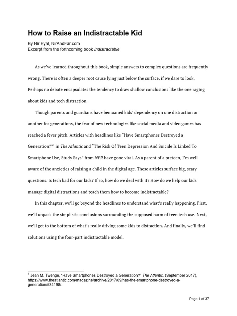 Indistractable Exceprt - How to Raise an Indistractable Kid | PDF ...