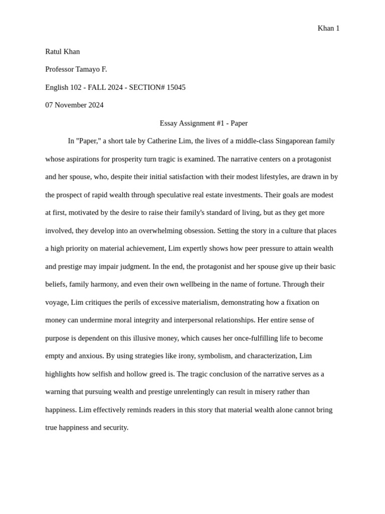 Essay Assignment #1 - Paper | PDF | Happiness | Greed