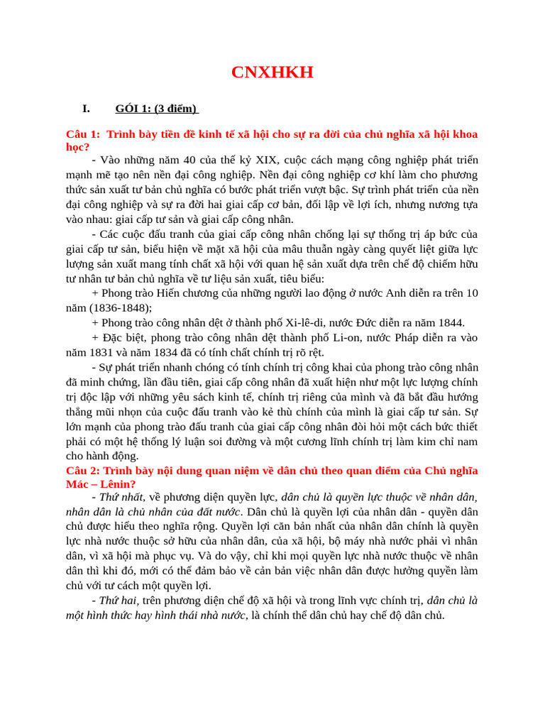 ĐỀ CƯƠNG CNXHKH N05 | PDF