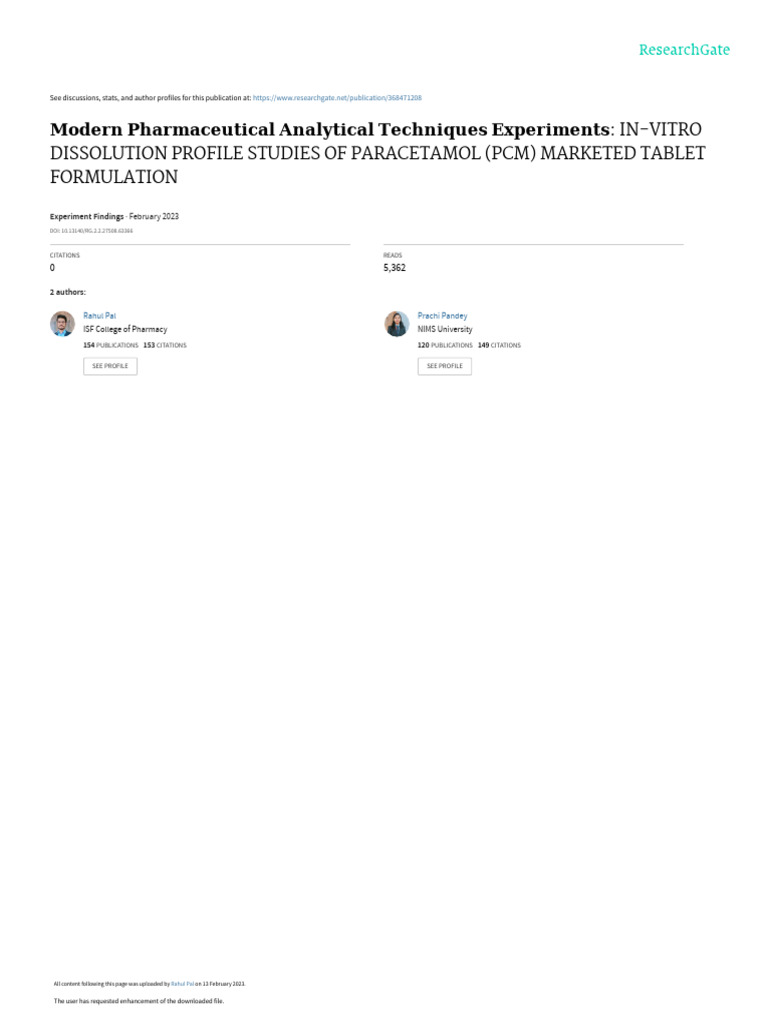Paracetamol Tablet Dissolution Study | PDF | Buffer Solution ...