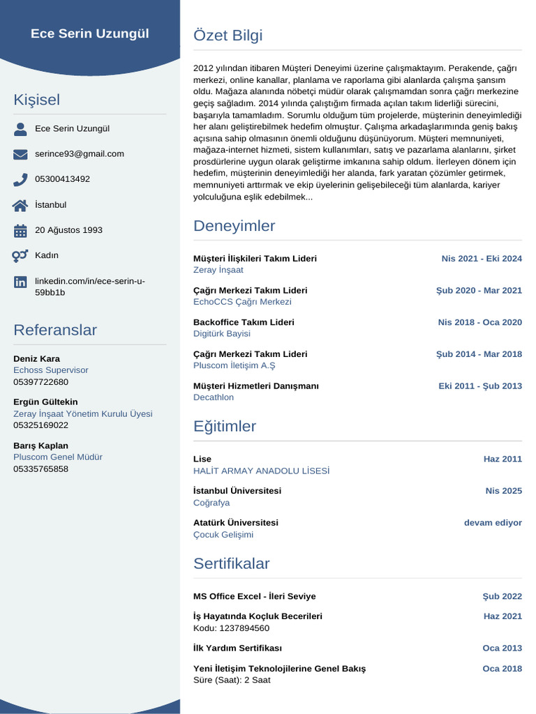 Ece Serin Uzungül CV | PDF