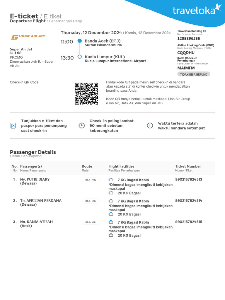 FLIGHT#1-PUTRI DIARY-BTJ-MAIMFM-KUL-FLIGHT_ORIGINATING-1 | PDF