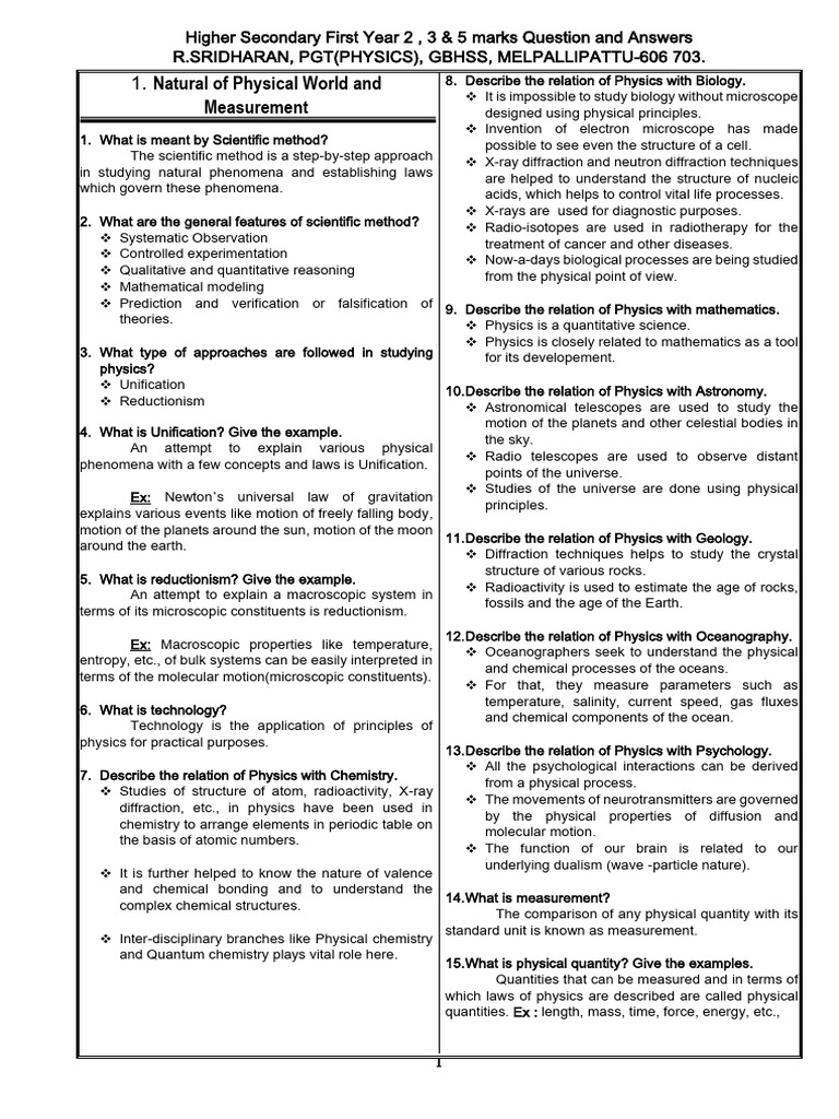 11th Physics Vol.2 Important Questions English Medium PDF Download | PDF | International System ...