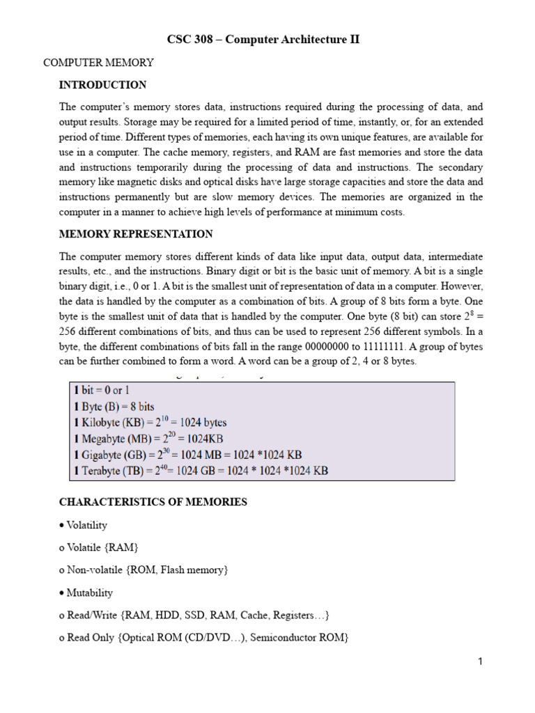 CSC 308 | PDF | Random Access Memory | Computer Data Storage