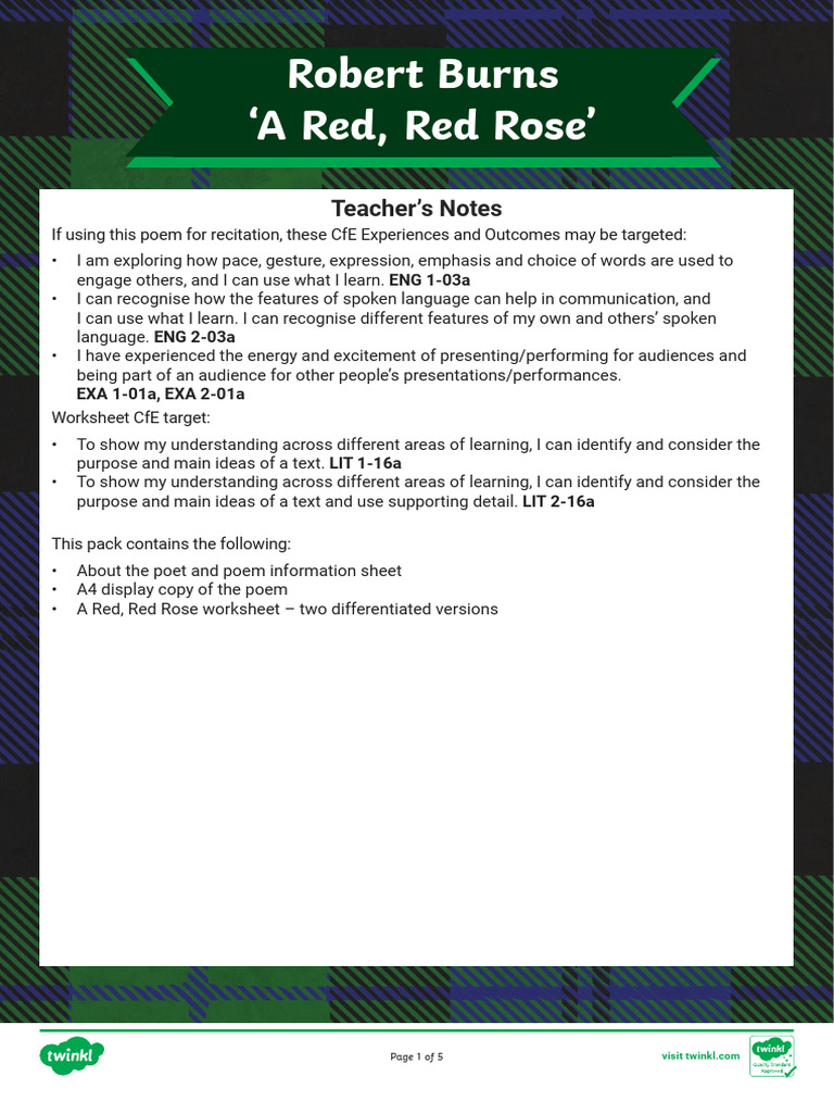 Cfe2 L 002 Scots Poetry Robert Burns A Red Red Rose - Ver - 4 | PDF ...