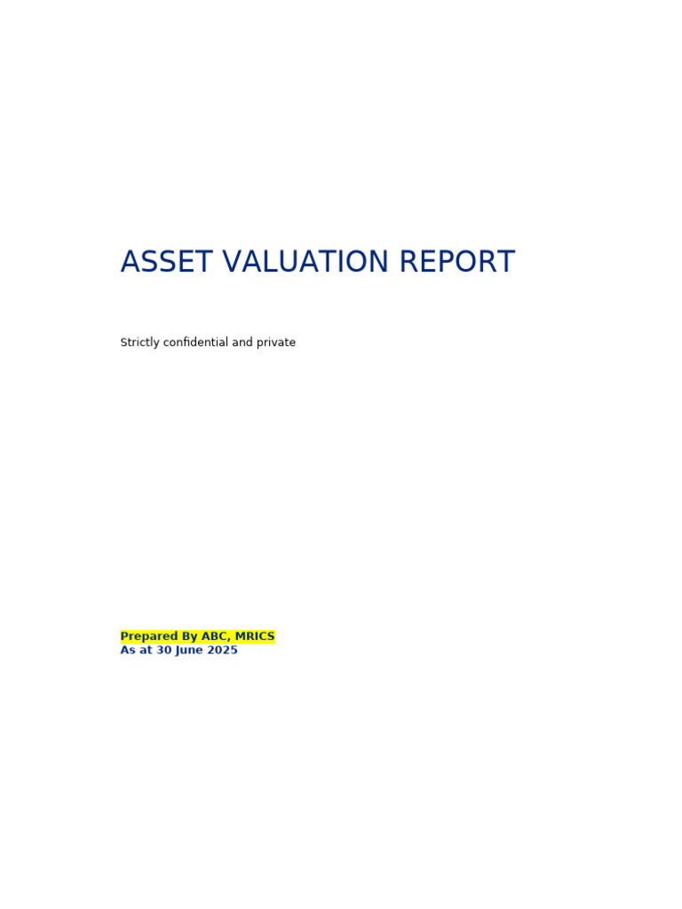Asset Valuation Report-Sample | PDF | Real Estate Appraisal | Valuation ...
