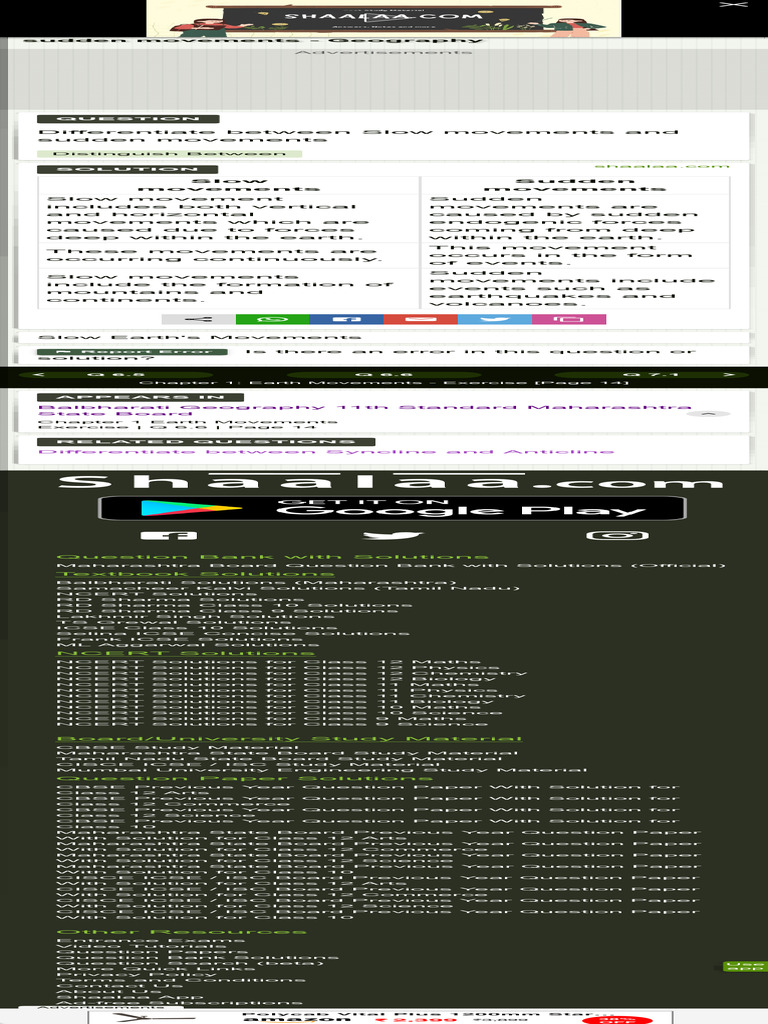 Differentiate Between Slow Movements and Sudden Movements - Geography | PDF