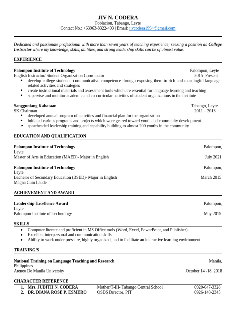 Resume-Template | PDF | Human Communication | Behavior Modification