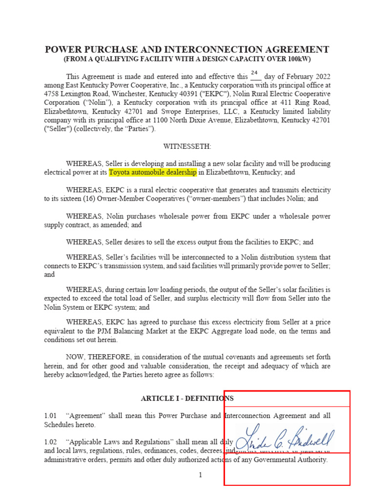 Power Purchase and Interconnection Agreement: (From A Qualifying Facility With A Design Capacity ...
