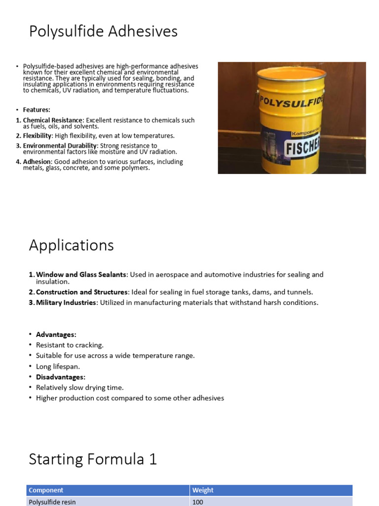 Starting Formula For Polysulfide Adhesives | PDF