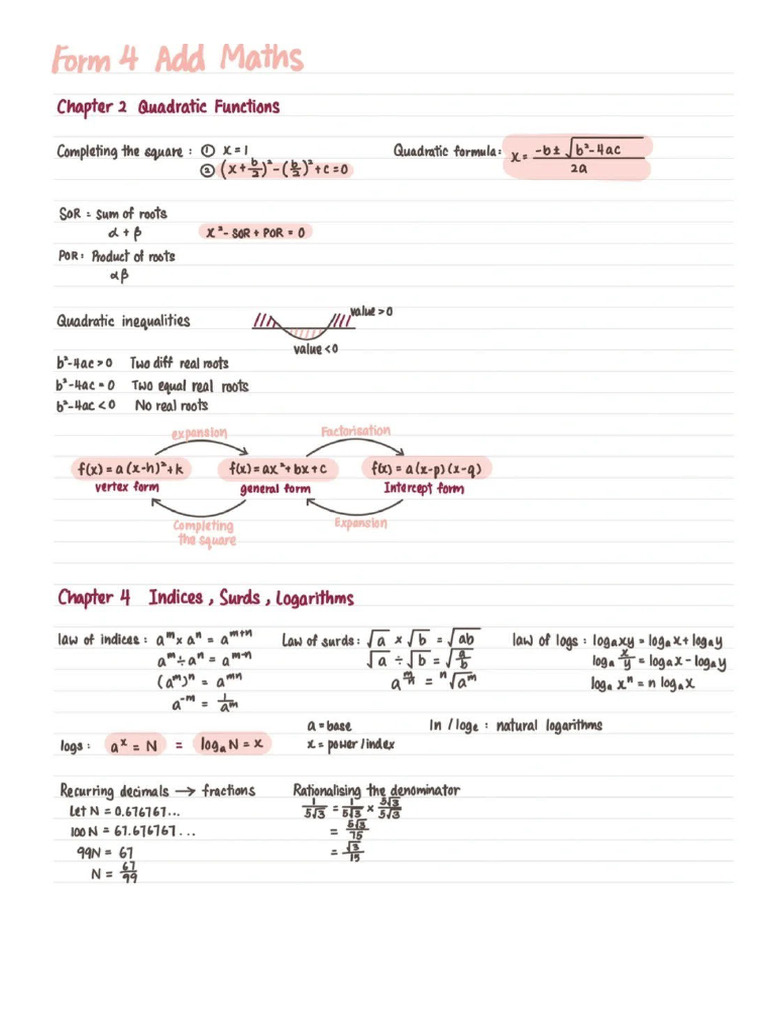 Addmath Form4 Note and Formula | PDF