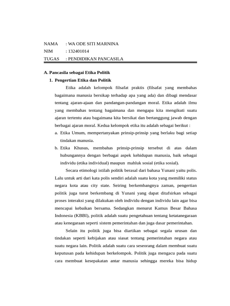 PANCASILA SEBAGAI ETIKA POLITIK nina tgs pp | PDF
