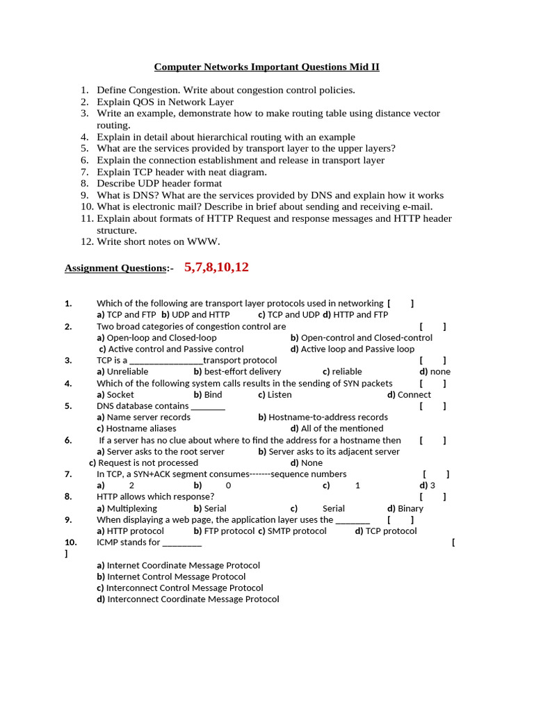 Key Questions on Computer Networks | PDF | Transmission Control ...