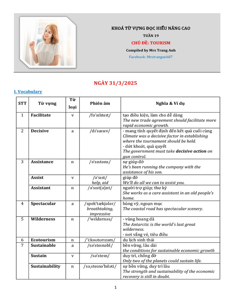 I. Vocabulary: STT T V NG T Lo I Phiên Âm Nghĩa & Ví D Facilitate | PDF