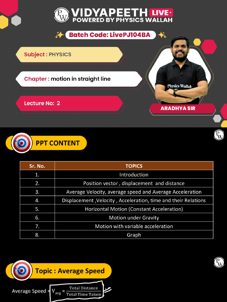 Motion in Straight Line Lec - 02 - Class Notes | PDF