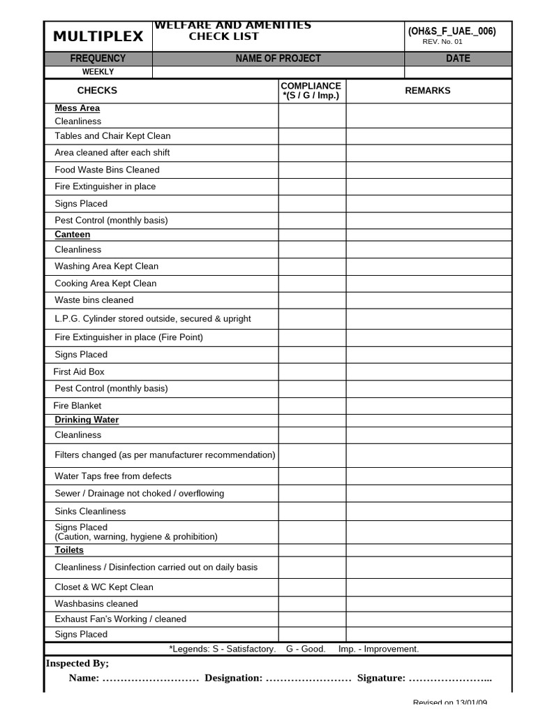 Checklist - Welfare and Amenities | PDF