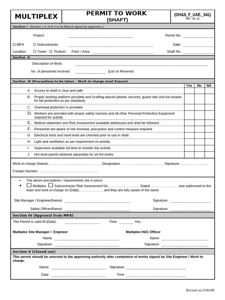Permit to work - Shaft | PDF | Safety | Occupational Safety And Health