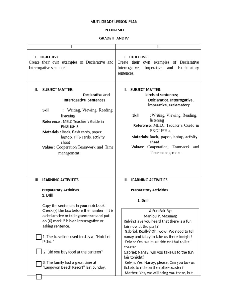 LP MULTIGrade elect | PDF | Question | Sentence (Linguistics)