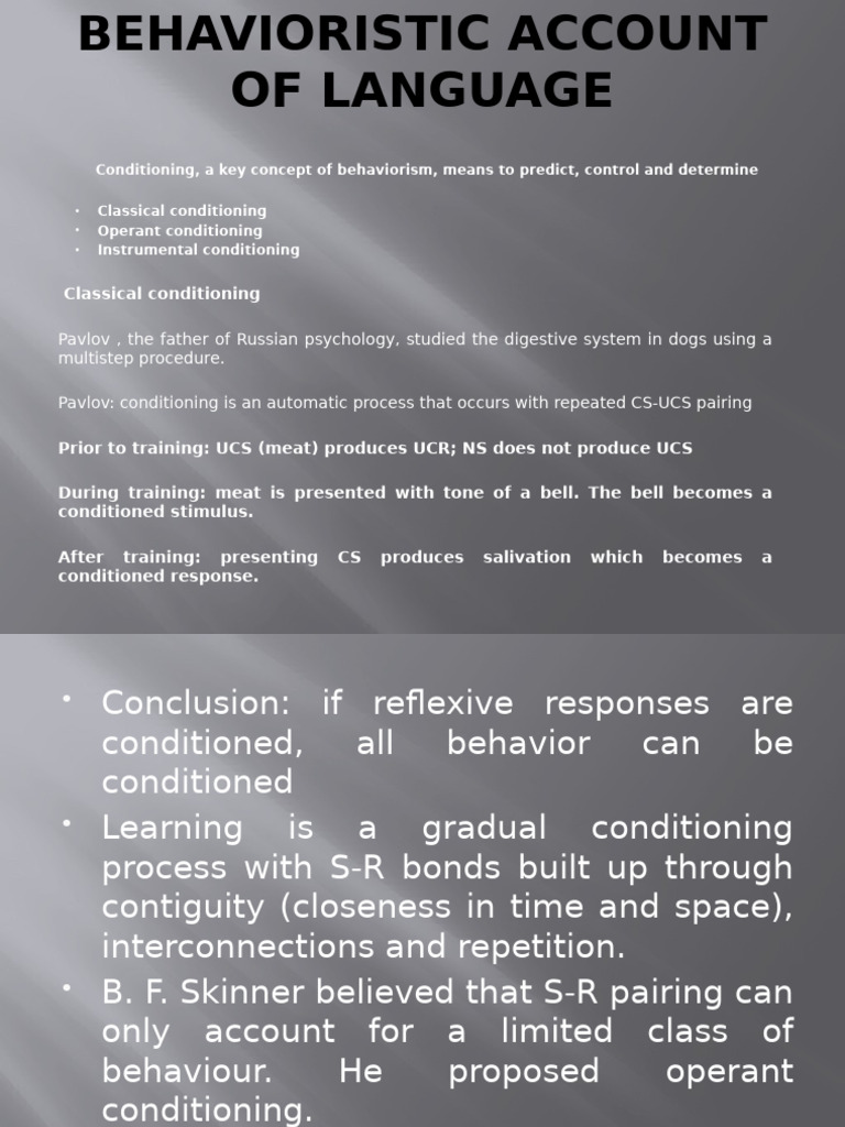 Behaviorism and Behavioristic Account of Language | PDF | Classical ...