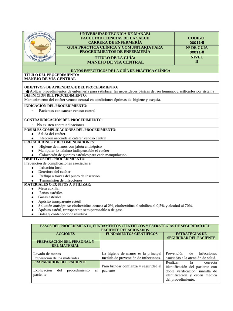 00011-8 Manejo de Via Central | PDF | Lavado de manos | Especialidades ...