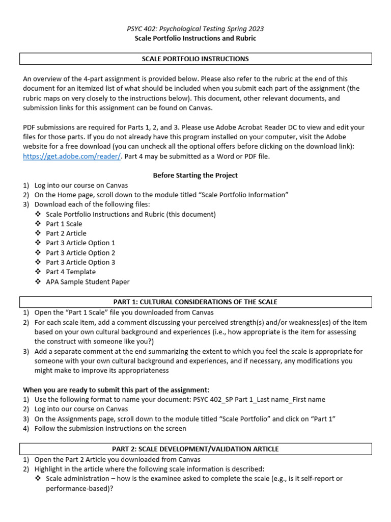 Scale Portfolio Instructions and Rubric | PDF | Validity (Statistics)