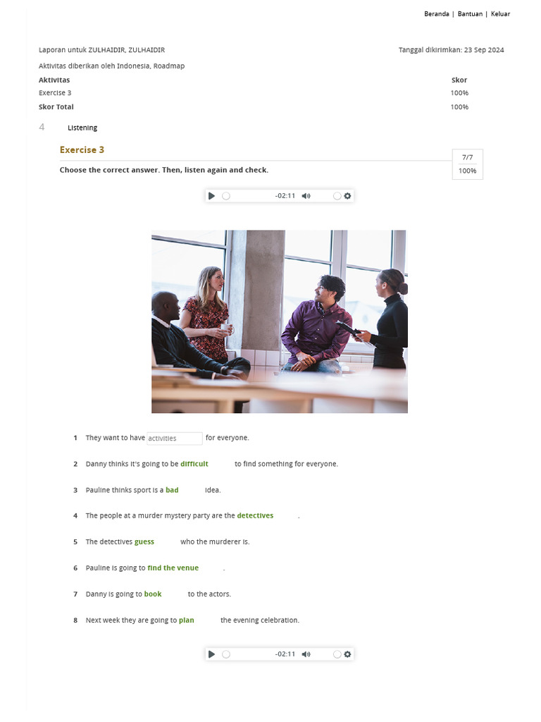 Laporan Aktivitas Listening 100% | PDF