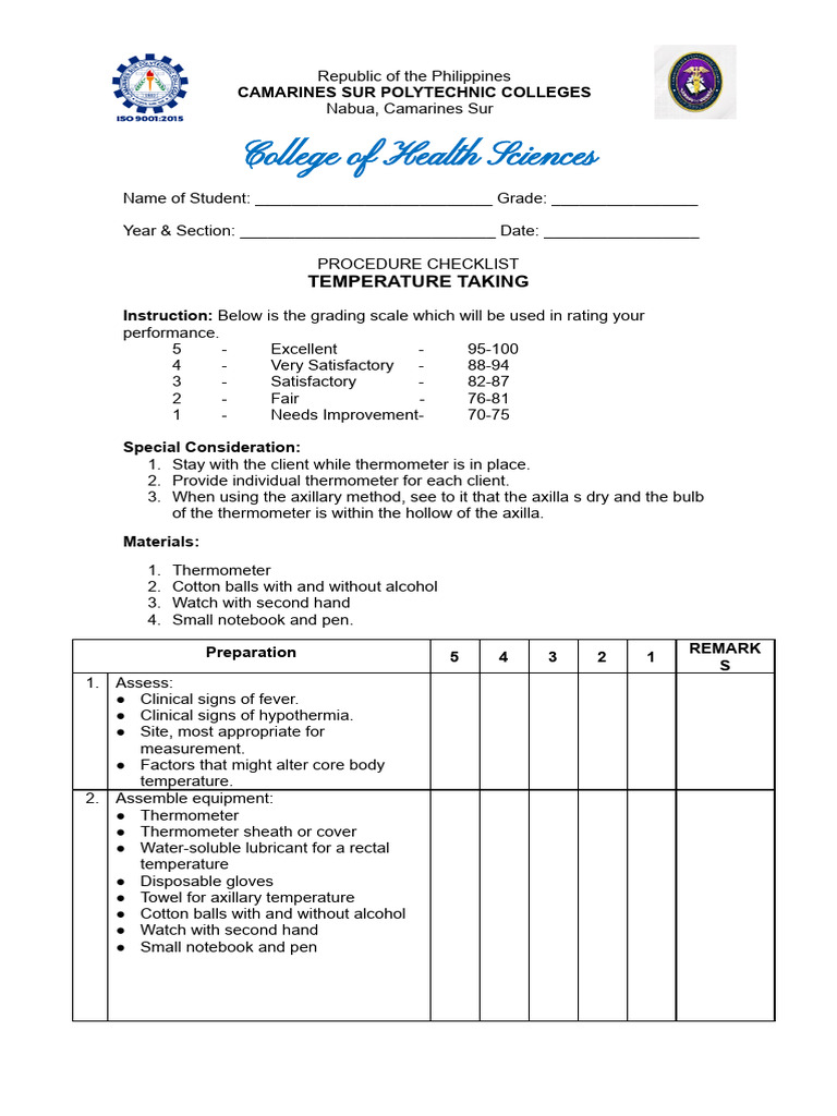 Temperature Checklist | PDF | Thermometer