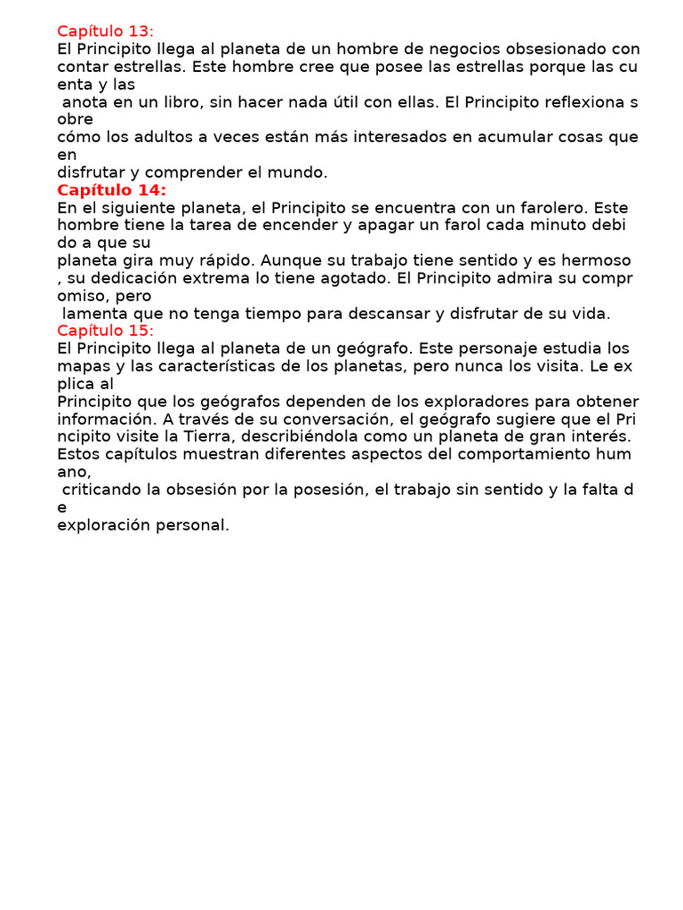 Resumen de los capítulos 13-15 de El Principito | PDF | El Principito
