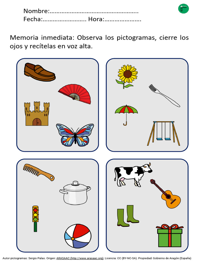 Estimulacion Cognitiva Memoria Inmediata de Imagenes | PDF