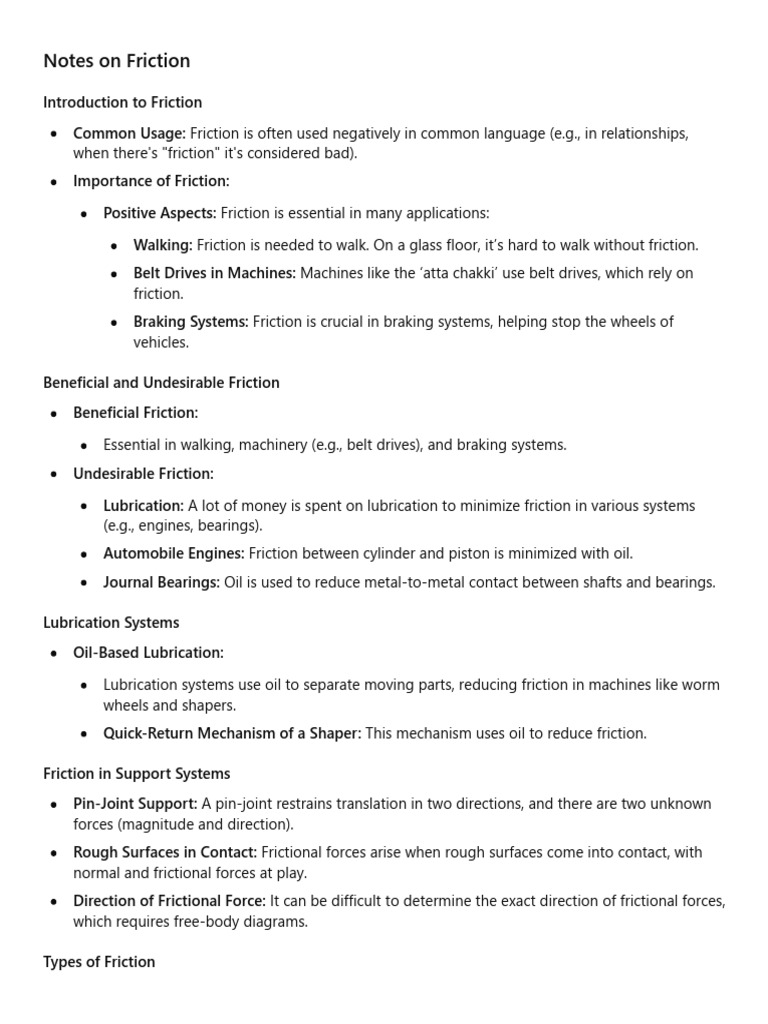 Friction and Its Application Including | PDF | Friction | Force