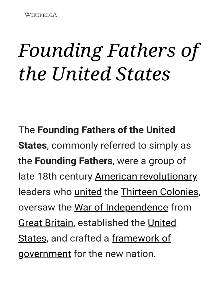Founding Fathers of the United States - Wikipedia | PDF | Founding ...