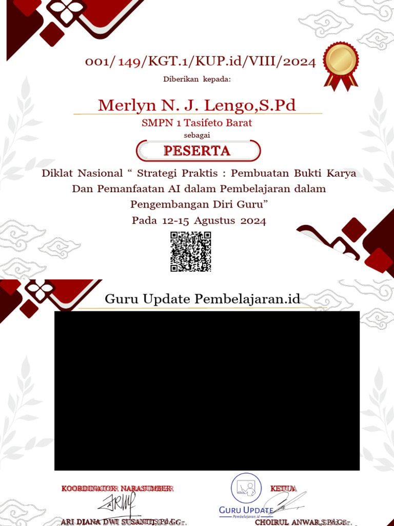 Sertifikat Ibu Merlyn 32 JP Agustus | PDF
