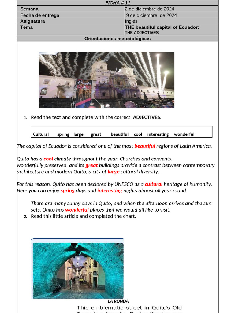 Respuesta Ficha 11 Ingles Primero Bgu | PDF