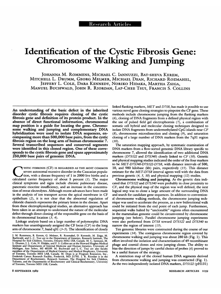 Identification of The Cystic Fibrosis Gene Chromosome Walking and ...