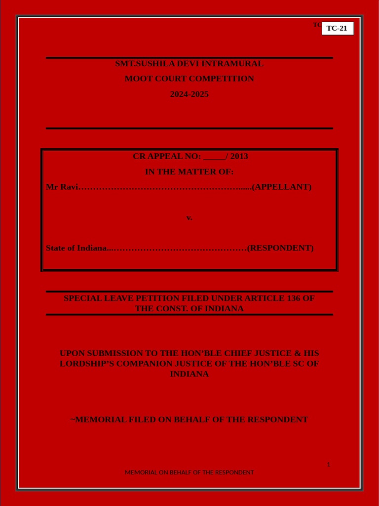 Respondent Memorial TC 21 | PDF | Murder | Assault