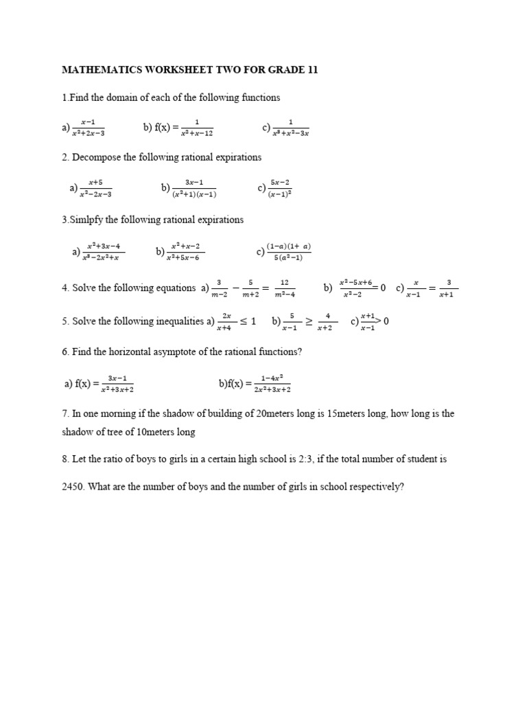 Matshs Worksheet 2 For Grade 11 | PDF